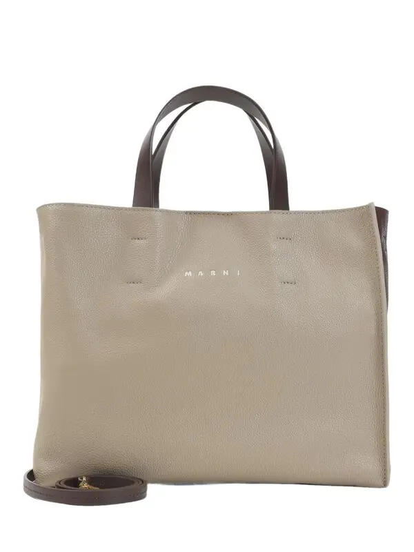 Marni Logo Detailed Top Handle Bag - Nude
