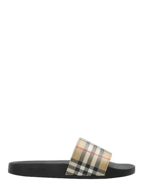 Burberry Checked Open Toe Slides - Black
