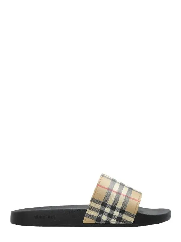 Burberry Check Printed Slip-on Slides - Black