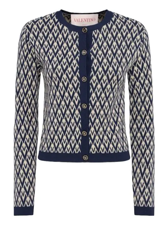 Valentino Garavani Wool Jacquard Cardigan - Black