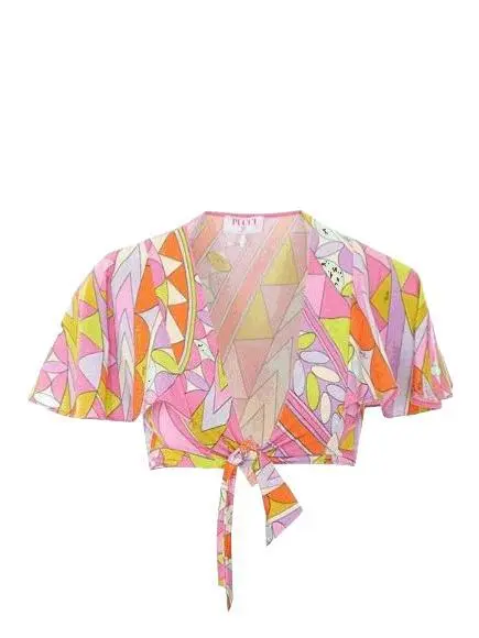 Emilio Pucci Printed Tie-front Cropped Top - Multicolor
