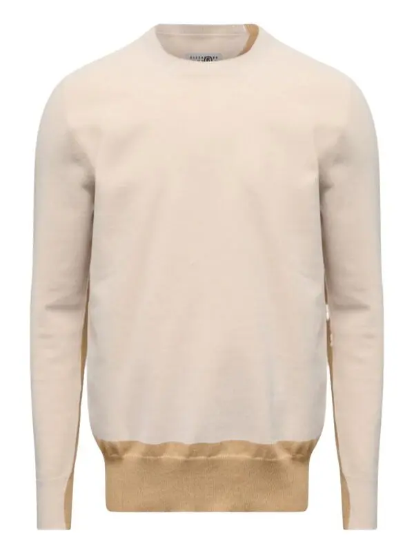 MAISON MARGIELA Crewneck Jumper With Ribbed Hem Detail - Beige