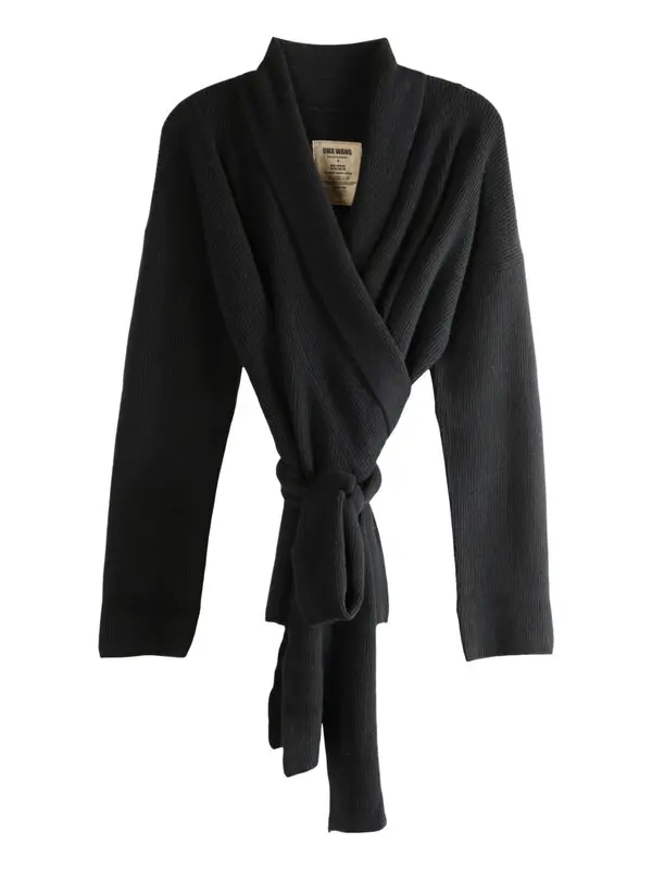 UMA WANG Long Sleeve Wrap Cardigan With Front Tie - Black