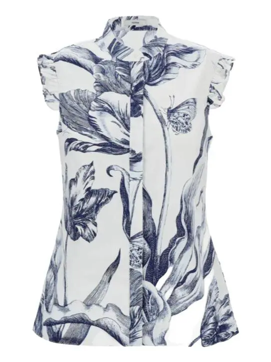 Erdem Sleeveless Floral-print Shirt - White