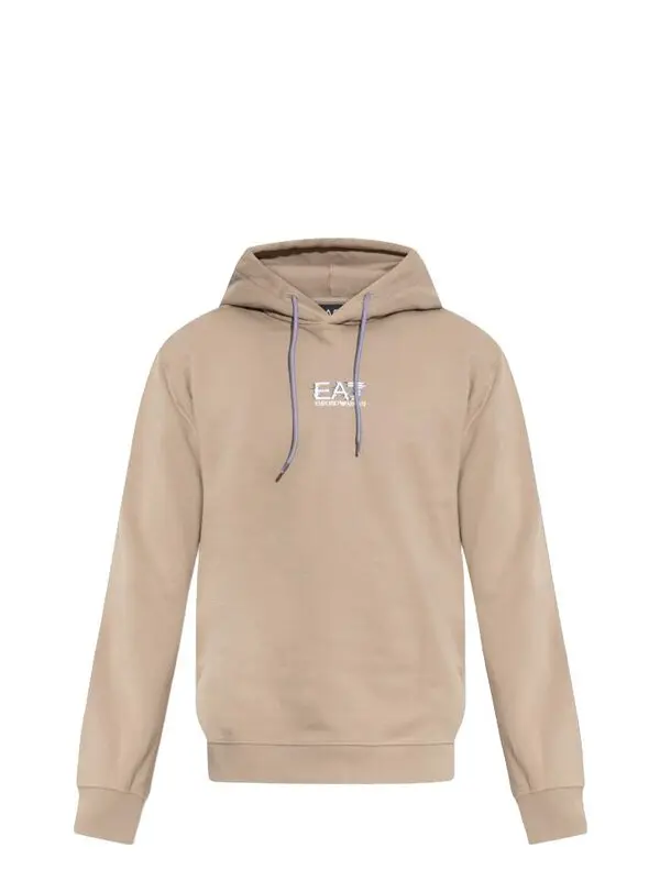 EA7 Logo Printed Drawstring Hoodie - Nude