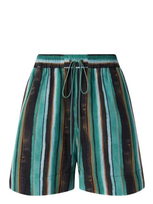 Pinko Striped Cotton Muslin Shorts - Multicolored Green And Black