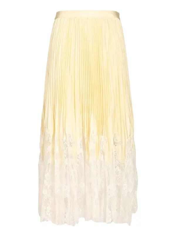 SELF-PORTRAIT Lace Trim Pleated Midi Skirt - Nude