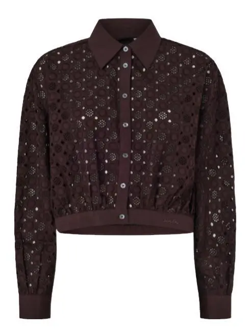 Pinko Broderie Anglaise Cropped Shirt - Testa Di Moro Brown