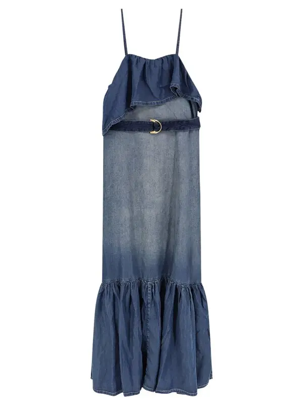 Pinko Ruffled Denim Maxi Dress - Blue