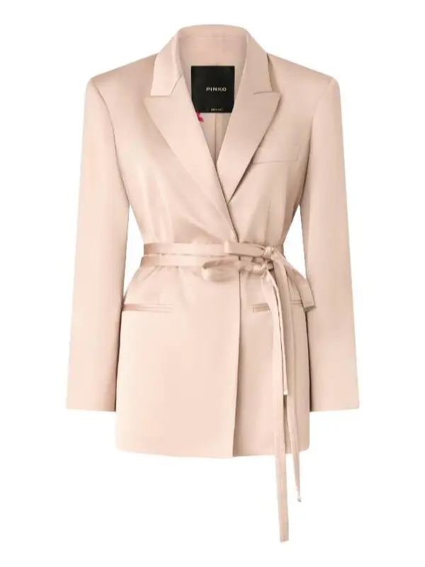 Pinko Long Sleeve Tie-belt Jacket - Beige
