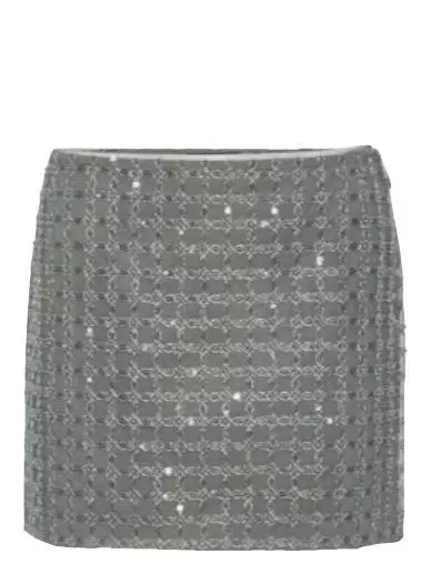 ROTATE BY BIRGER CHRISTENSEN Beaded Mini Skirt With Side Zipper And Sequins - Gray