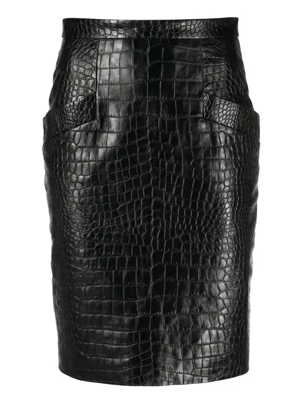 HARMAIN LEATHERS LTD Mock-croc Embossed Leather Pencil Skirt - Black