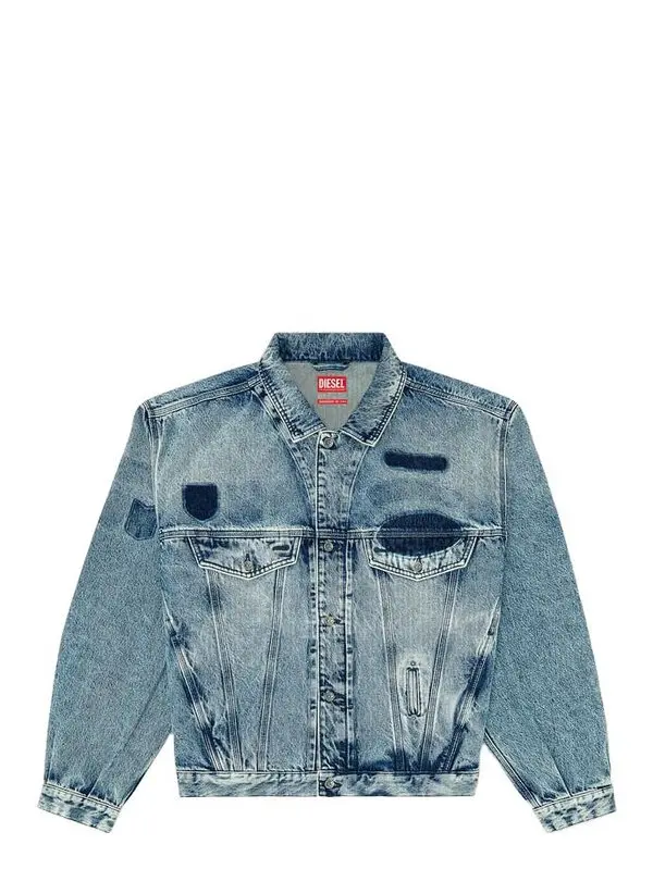 DIESEL® Distressed Patch Effect Denim Trucker Jacket - Blue