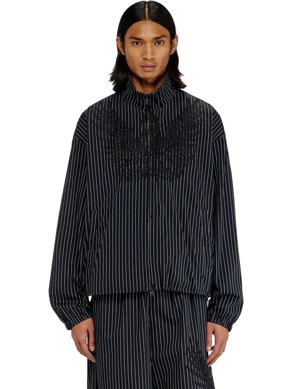 DIESEL® Pinstripe Jacket With Phoenix Embroidery - Black