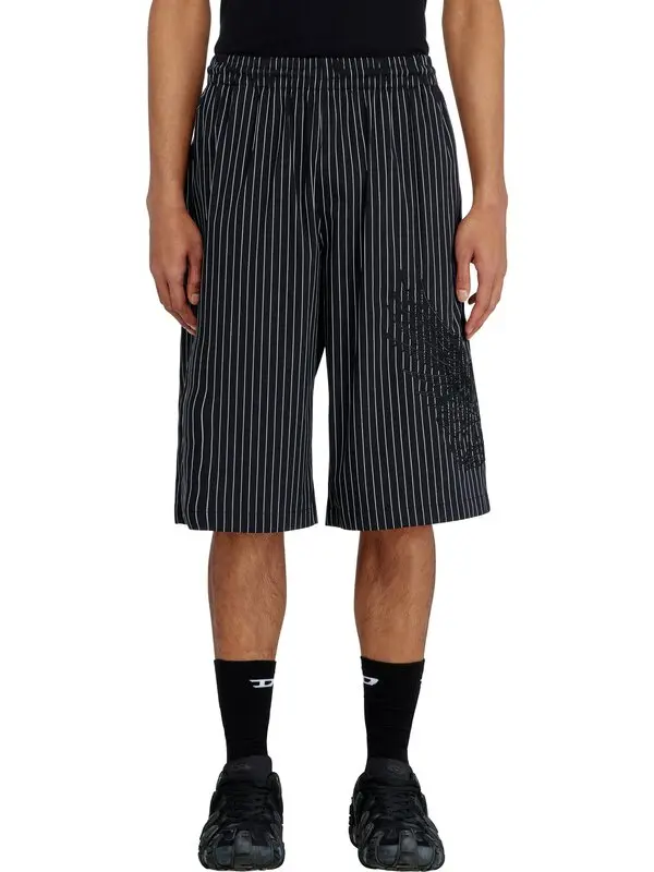 DIESEL® Pinstriped Shorts With Phoenix Embroidery - Black