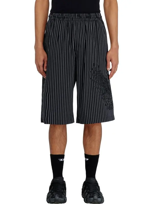 DIESEL® Pinstriped Shorts With Phoenix Embroidery - Black