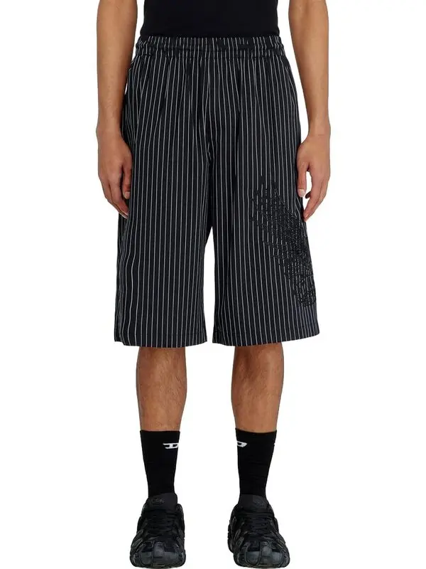DIESEL® Pinstriped Shorts With Phoenix Embroidery - Black