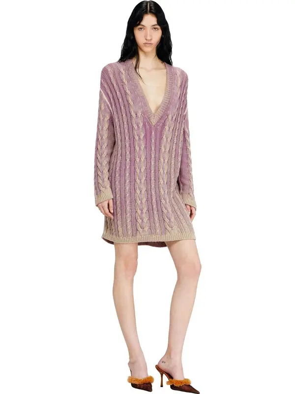 DIESEL® Cable Knit V-neck Sweater Dress - Violet