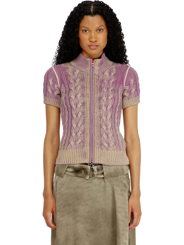 DIESEL® Cable Knit Short Sleeve Zip Cardigan - Multicolor