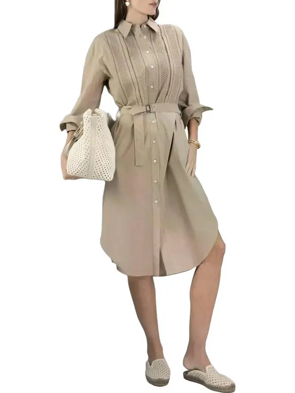 Brunello Cucinelli Belted Broderie Anglaise Midi Shirt Dress - Neutrals