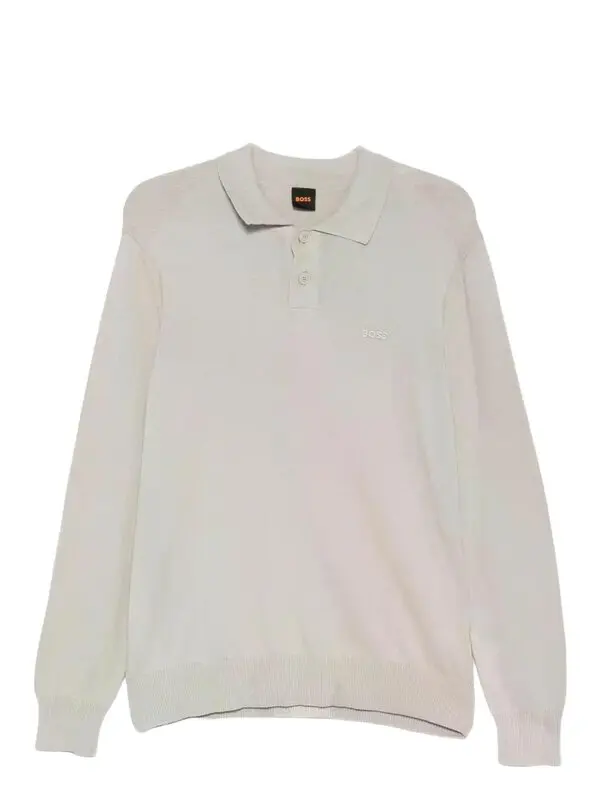 BOSS Logo-embroidered Polo-collar Sweater - Neutrals