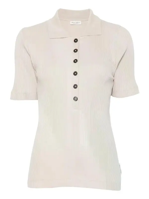 Marc O'polo Ribbed Knit Polo Top - Neutrals