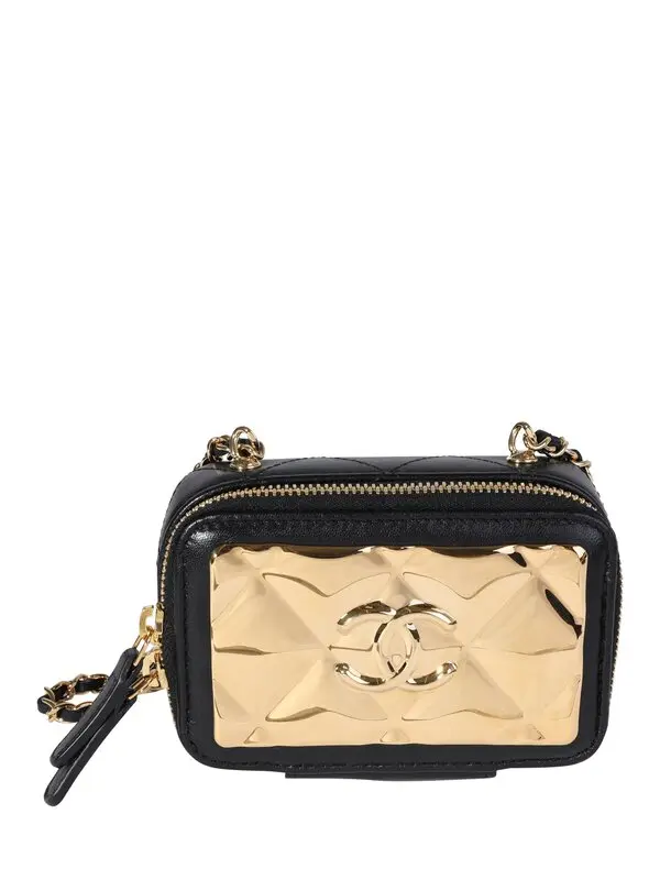 Chanel Gold Quilted Metal & Lambskin Vanity Bag - Black