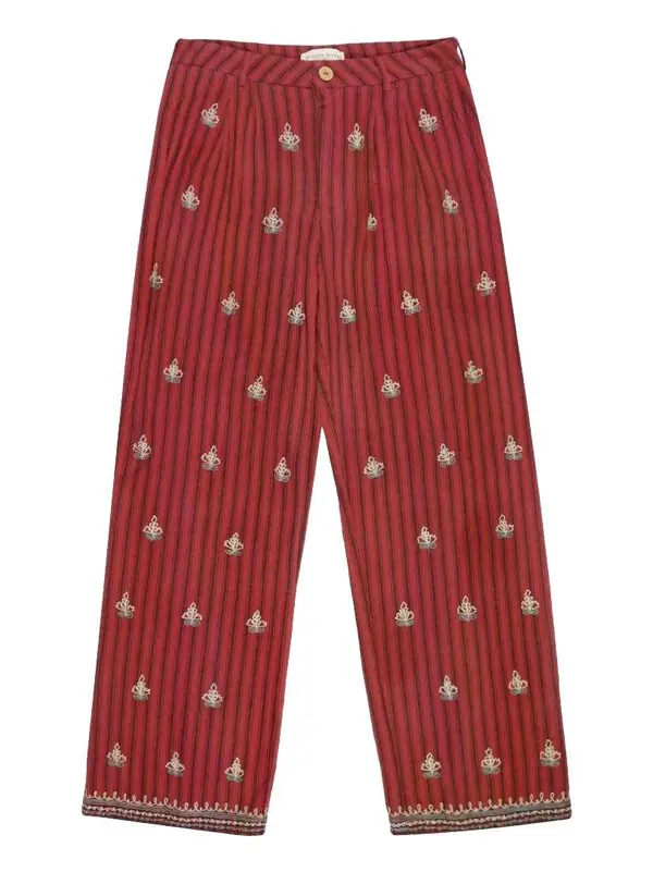 MAISON HOTEL Embroidered Striped Trousers - Red