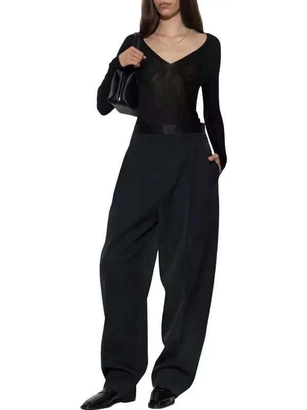 JIL SANDER Ribbed Knit V-neck Sweater - Black