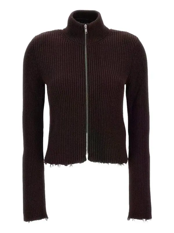 MAISON MARGIELA Frayed-hem Zip-fastening Cardigan - Red