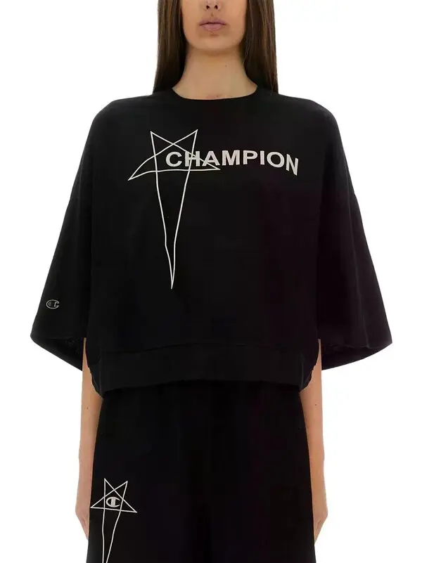Rick Owens Logo Print Cropped T-shirt - Black