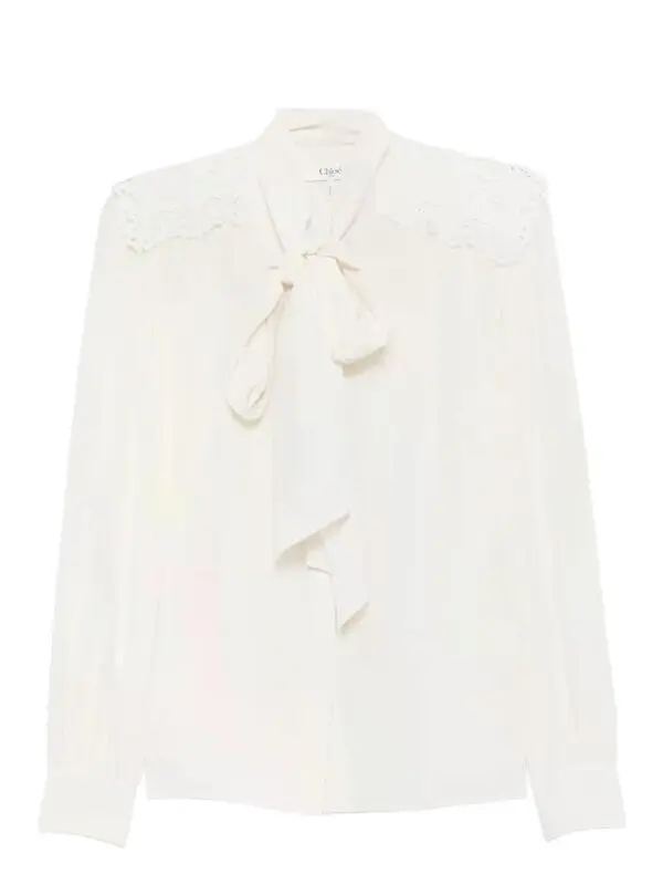 Chloé Lace-panelled Pussy-bow Blouse - Neutrals