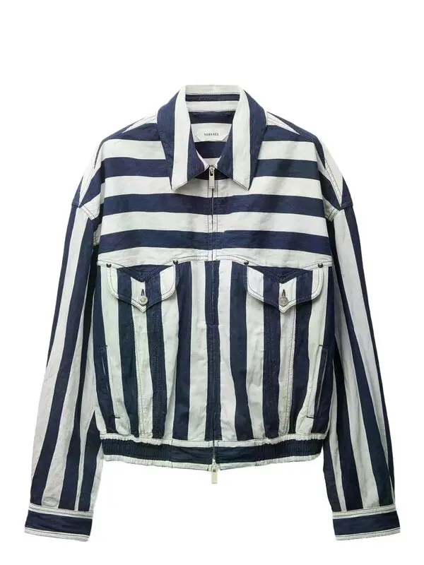 Versace Striped Cotton Denim Blouson - Blue