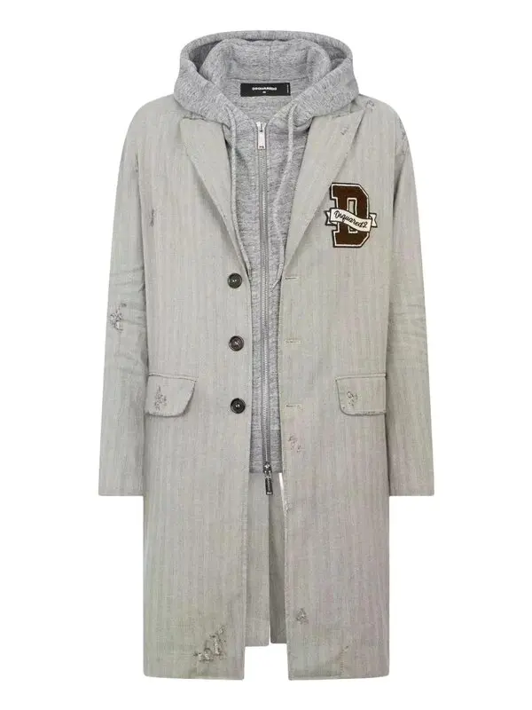 Dsquared2 Single-breasted Hooded Coat - Grey