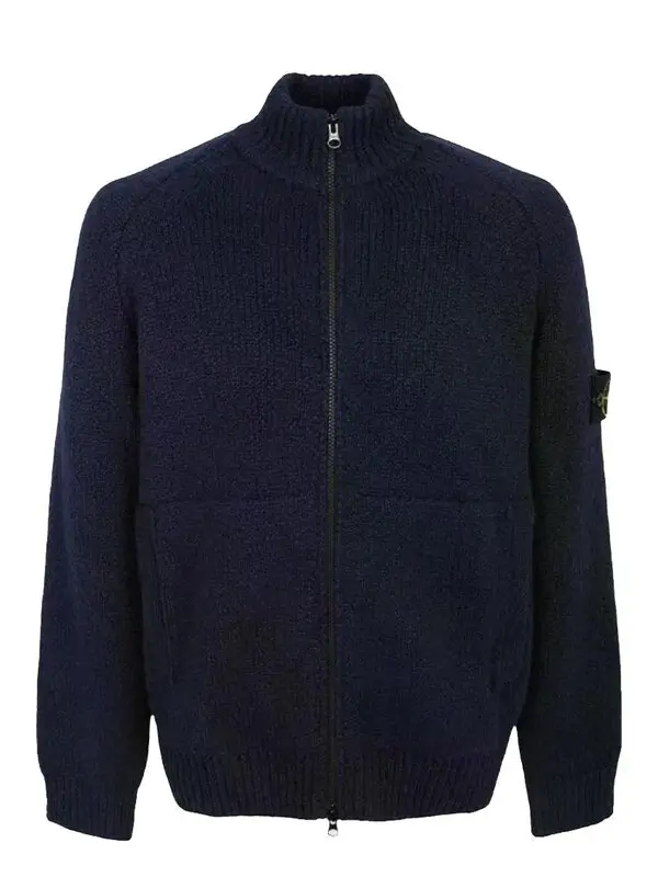 Stone Island Compass Patch Ribbed Knit Cardigan - Blue