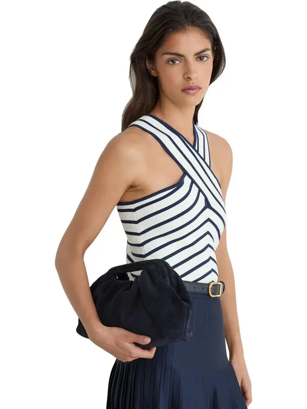 REISS June Suede Cut-out Handle Pouch Clutch Bag - Navy