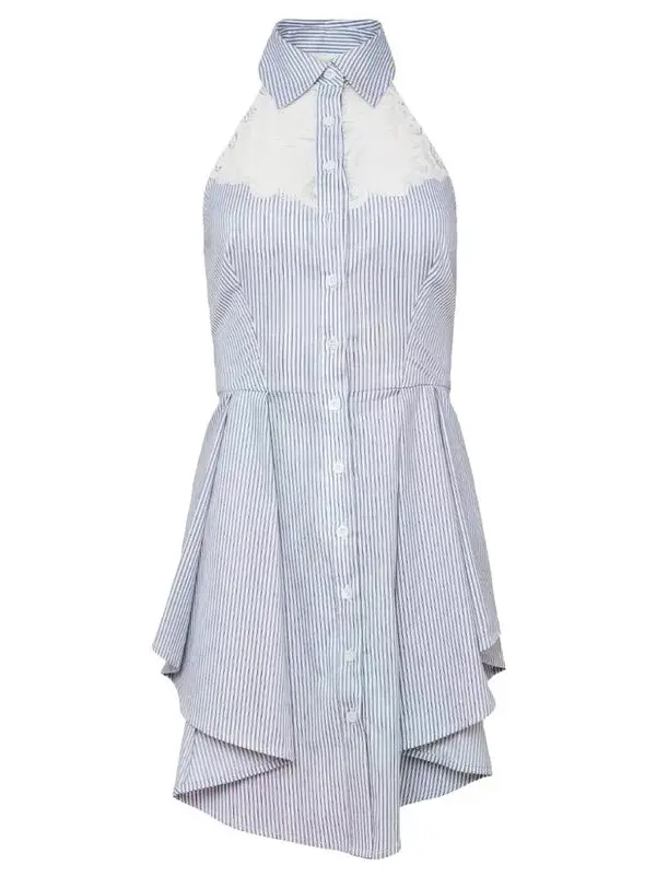FLEUR DU MAL Halterneck Mini Dress With Lace Cutouts - Blue