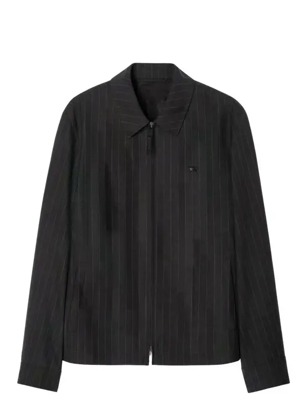 Burberry Pinstriped Wool Harrington Jacket - Grey