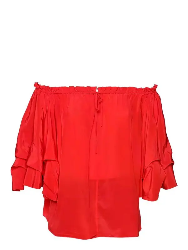 Diane Von Furstenberg Silk Ruffled Off-shoulder Top - Red