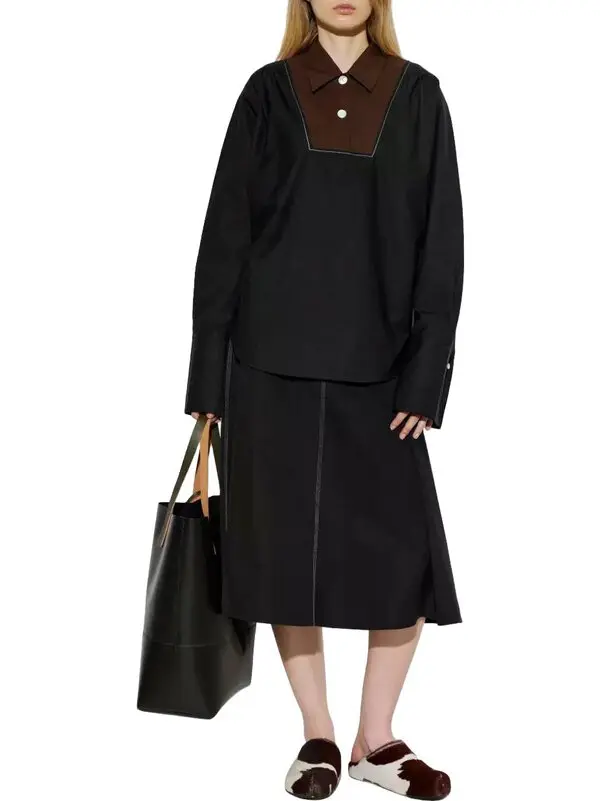 Marni Contrast-stitch A-line Midi Skirt - Black