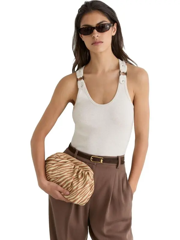 REISS Georgia Zebra Raffia-effect Pouch Clutch Bag - Natural/tan