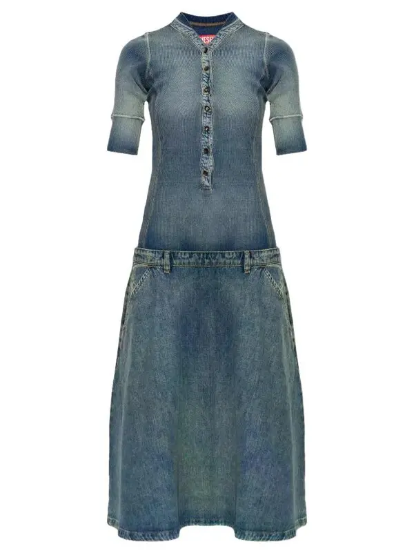 DIESEL® Ribbed-knit Panelled Midi Dress - Blue