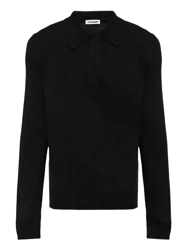 JIL SANDER Wool Long-sleeve Polo Shirt - Black