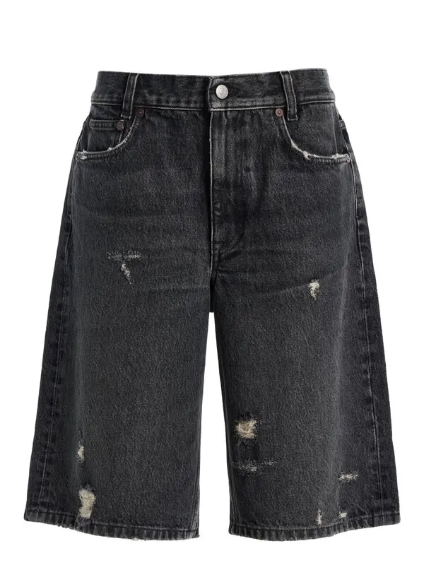 HOUSE OF DAGMAR High-rise Distressed Denim Shorts - Black