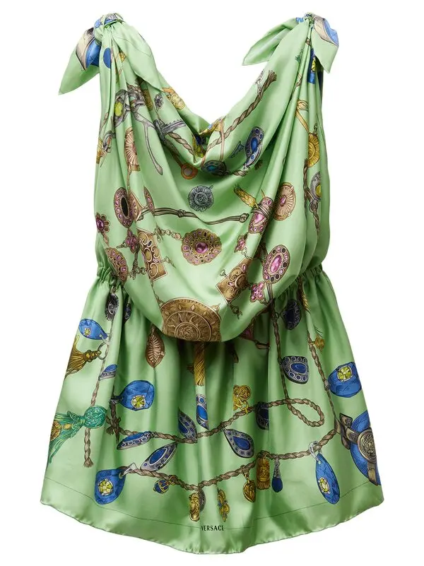 Versace Broken Jewels Print Silk Mini Dress - Green