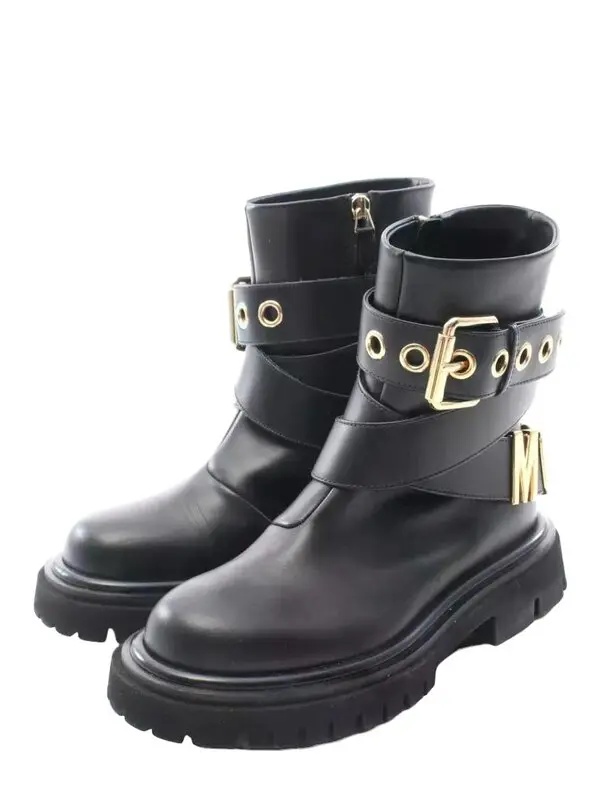 Moschino Buckle-detail Combat Boots - Black