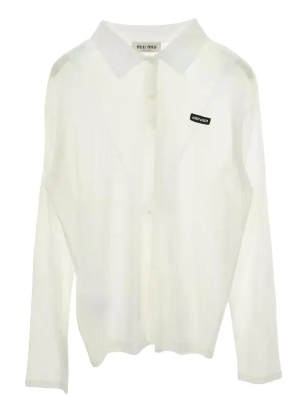 Miu Miu Long-sleeve Polo Shirt With Chest Logo Patch - White