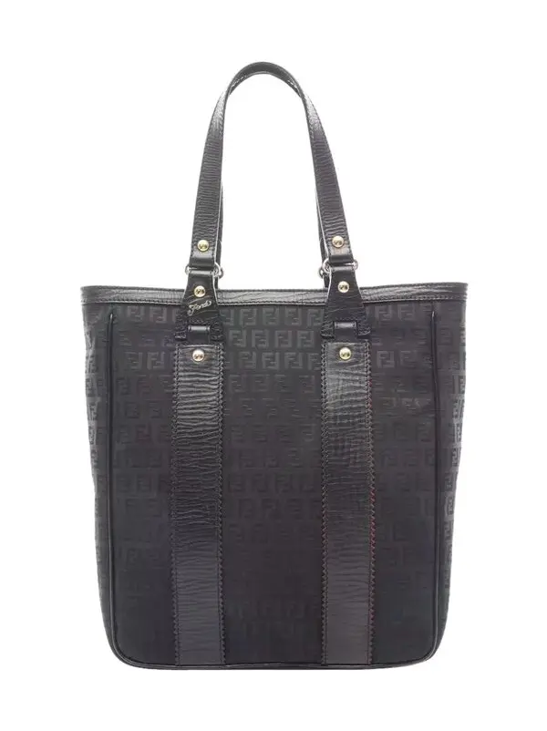 Fendi Zucchino Leather-trimmed Tote Bag - Black