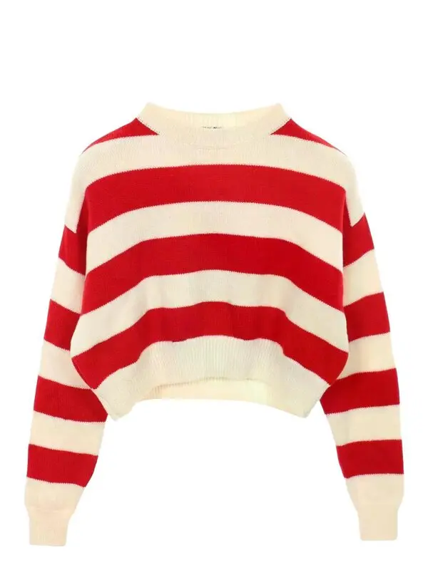 Miu Miu Striped Logo-embroidered Sweater - Red