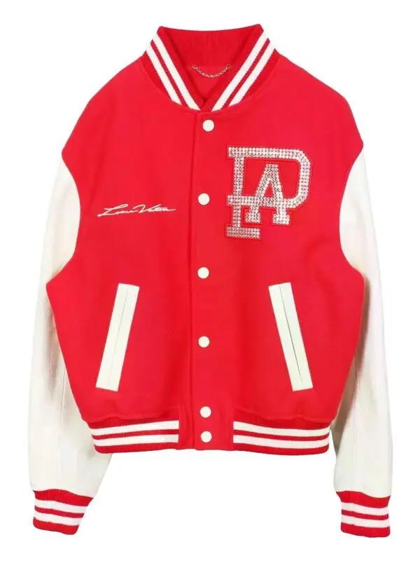 LOUIS VUITTON Wool Varsity Blouson Jacket With Swarovski Crystal Embellishments - Red